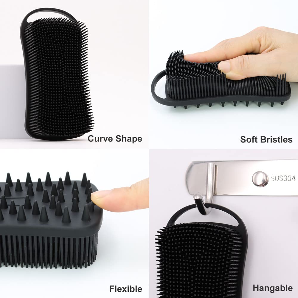2 in 1 Soft Silicone Body Scrubber, Shower Loofah for Sensitive Skin, Lathers Well, Scalp Massager, Double-Sided Shampoo Brush For Gentle Exfoliating