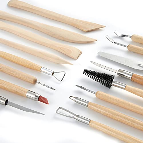 TEMONTIAN Pottery Clay Sculpting Tools,44Pcs Double Sided Polymer Clay Tools, Ceramic Clay Carving Tool Set with Carrying Case Bag for Beginners, Pottery Tools and Supplies for Professionals Kit