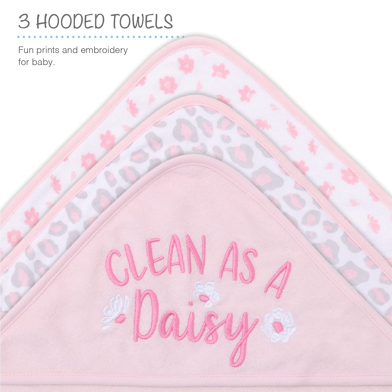 The Peanutshell Hooded Bath Towel and Wash Cloth Set for Baby Girls - 23 Piece Gift Set - Pink Floral & Cheetah Print