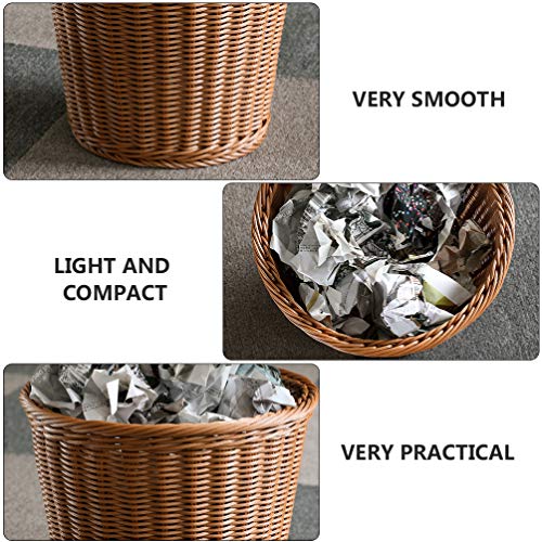 VORCOOL Round Rattan Waste Basket Bin Paper Wastebasket Books Newspaper Decorative can for Bedroom Desktop Coffee