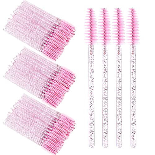 ZYIGYI 300 Pcs Disposable Mascara Wands, Pink Spoolies Eyelash/Eyebrow Brush for Eye Lash Extension