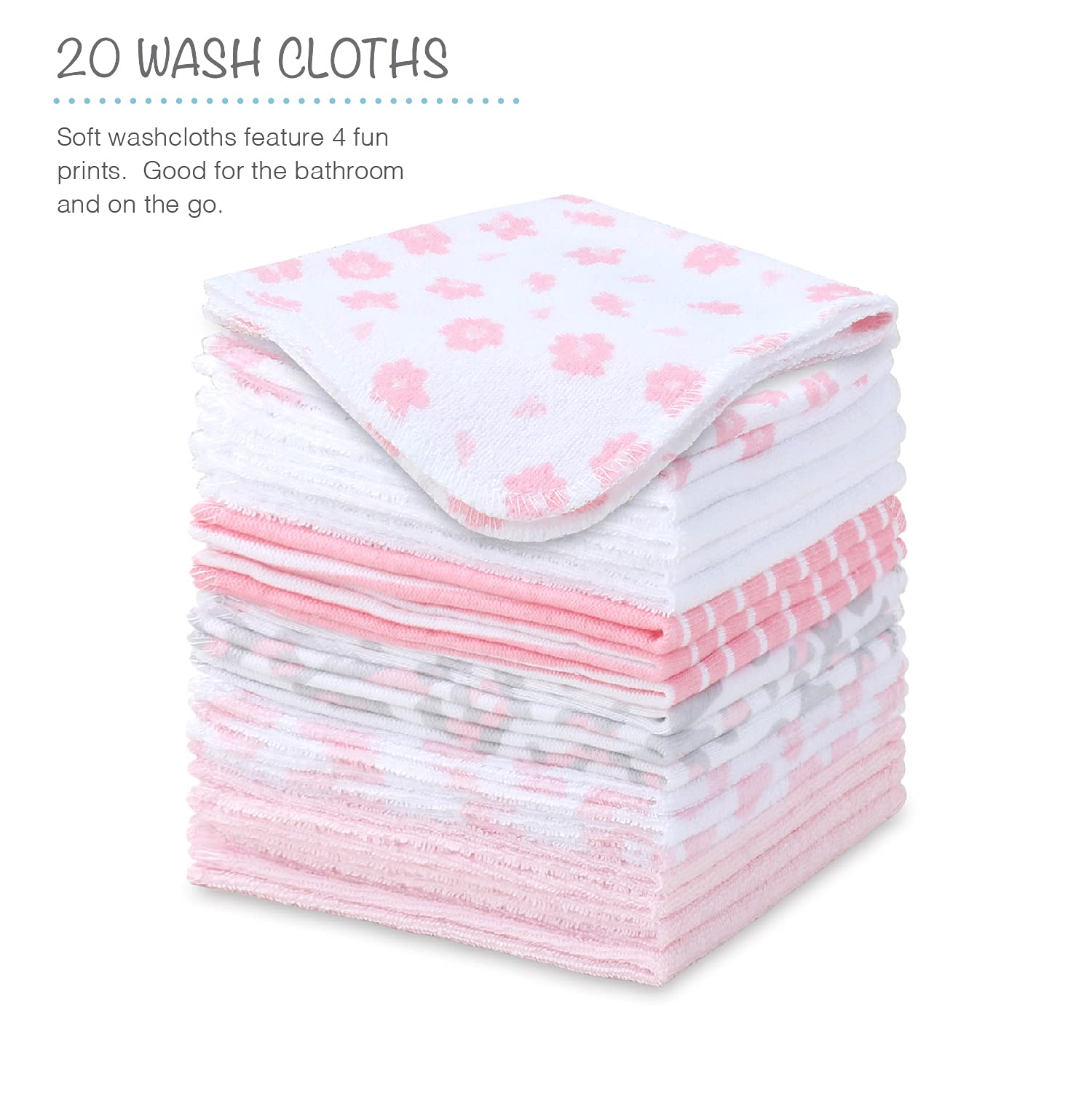 The Peanutshell Hooded Bath Towel and Wash Cloth Set for Baby Girls - 23 Piece Gift Set - Pink Floral & Cheetah Print