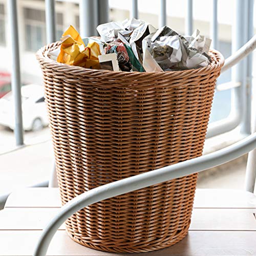VORCOOL Round Rattan Waste Basket Bin Paper Wastebasket Books Newspaper Decorative can for Bedroom Desktop Coffee