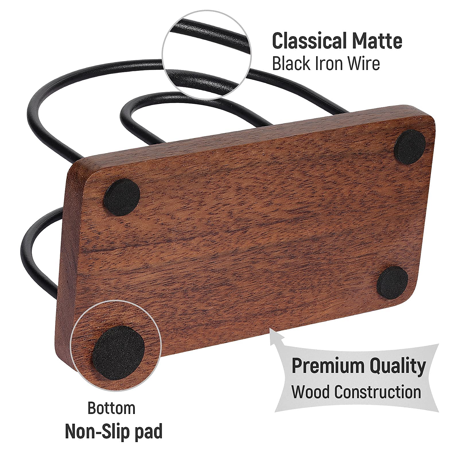 MBL Wooden Napkin Holder with Matte Black Metal Wire, for Kitchen Dining Restaurant Table Classic Home Décor, Indoor & Outdoor Use, Brown Base