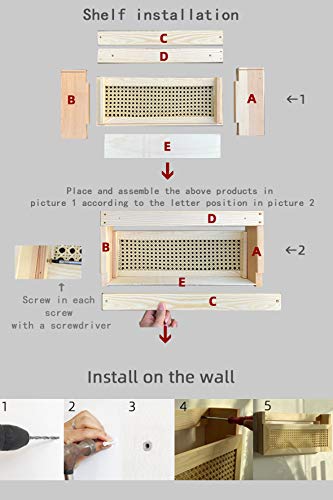 FIRADE Wood Magazine Wall Rack with PE Rattan Grid,Size 17.3" x 4" x 9.4",File Holder for Entryway,Living Room,Waiting Room,Kids’ Room,Office