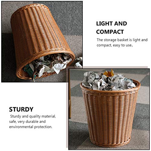 VORCOOL Round Rattan Waste Basket Bin Paper Wastebasket Books Newspaper Decorative can for Bedroom Desktop Coffee