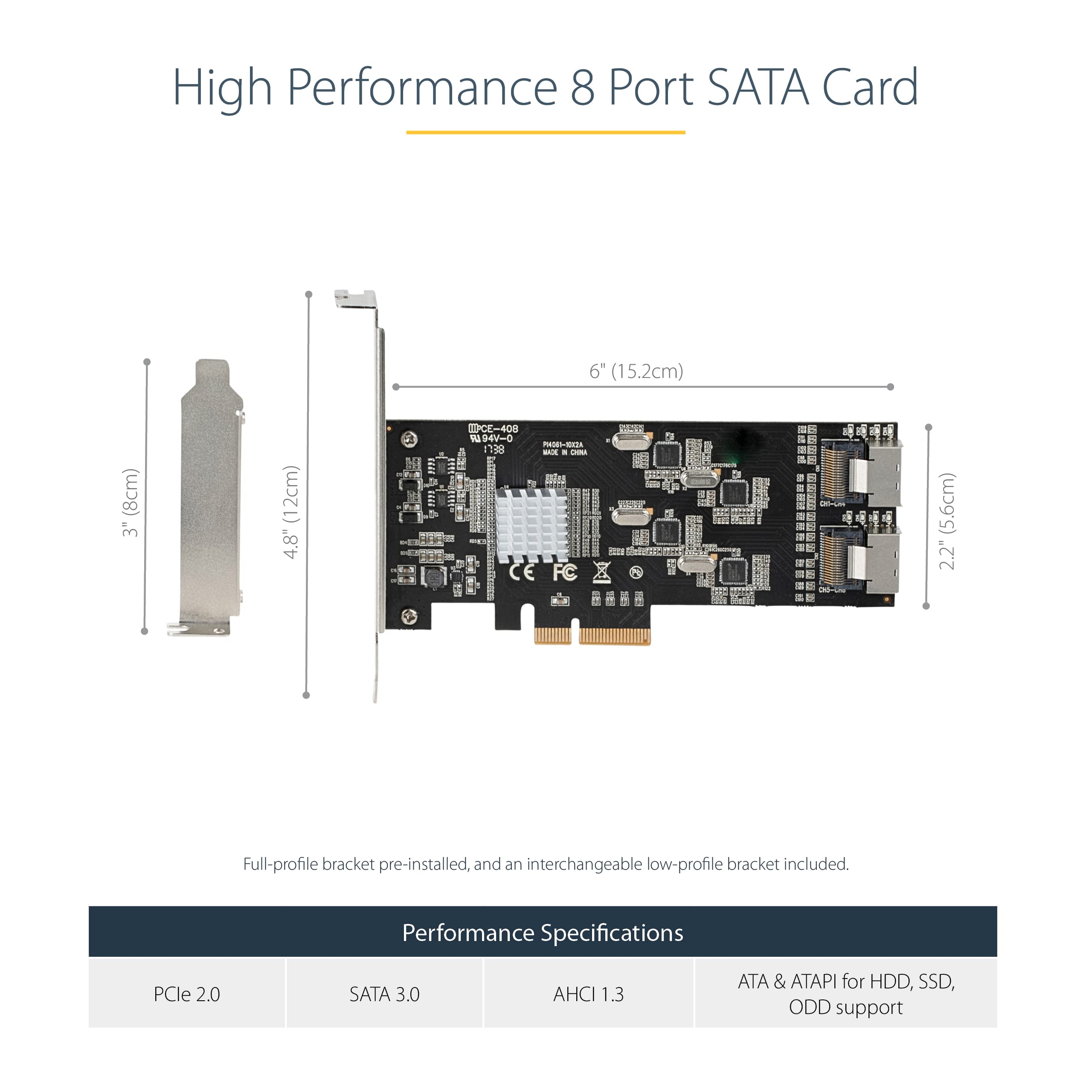 StarTech.com 8 Port SATA PCIe Card - PCI Express 6Gbps SATA Expansion Adapter Card with 4 Host Controllers - SATA PCIe Controller Card - PCI-e x4 Gen 2 to SATA III - SATA HDD/SSD (8P6G-PCIE-SATA-CARD)