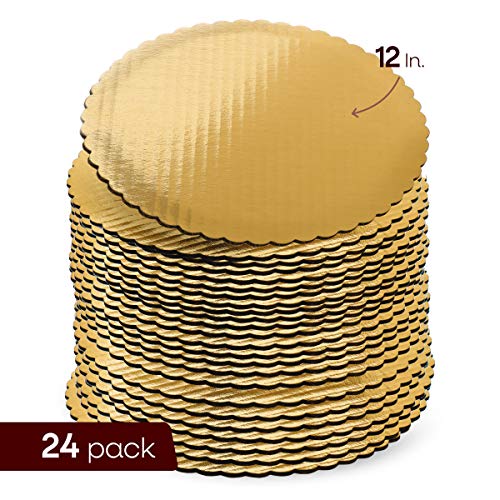 StarMar 12 inch Gold Cake Boards Rounds, [24 Pack] Cake Base, 12-In Circle Cardboard, Disposable 12 in Round Cake Boards Perfect for Cake Decorating,