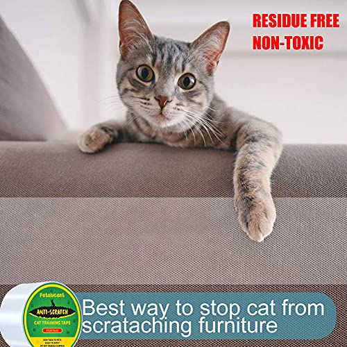Petslucent Cat Scratch Furniture Protector Tape, Cat Anti Scratch Deterrent Training Tape, Double Sided Clear Sticky Paws Guards for Carpet, Sofa, Couch, Door (4''x 30 Yards, Green)