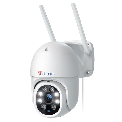2K 4MP Security Camera Outdoor, 2560×1440P Ctronics PTZ Camera Outdoor 2.4G WiFi CCTV IP Camera for Home Security Human Detection & Auto Tracking Custom Sound Alarm Color Night Vision 2-Way Audio IP66