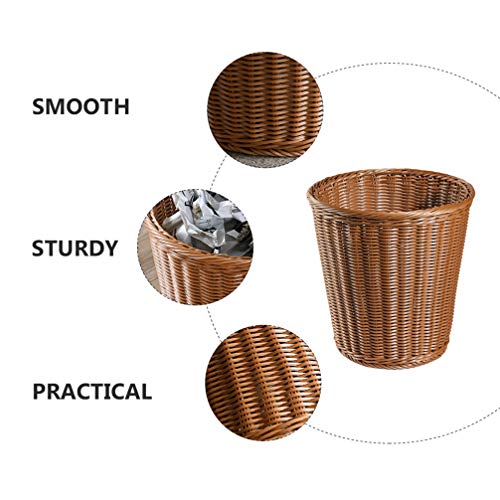VORCOOL Round Rattan Waste Basket Bin Paper Wastebasket Books Newspaper Decorative can for Bedroom Desktop Coffee
