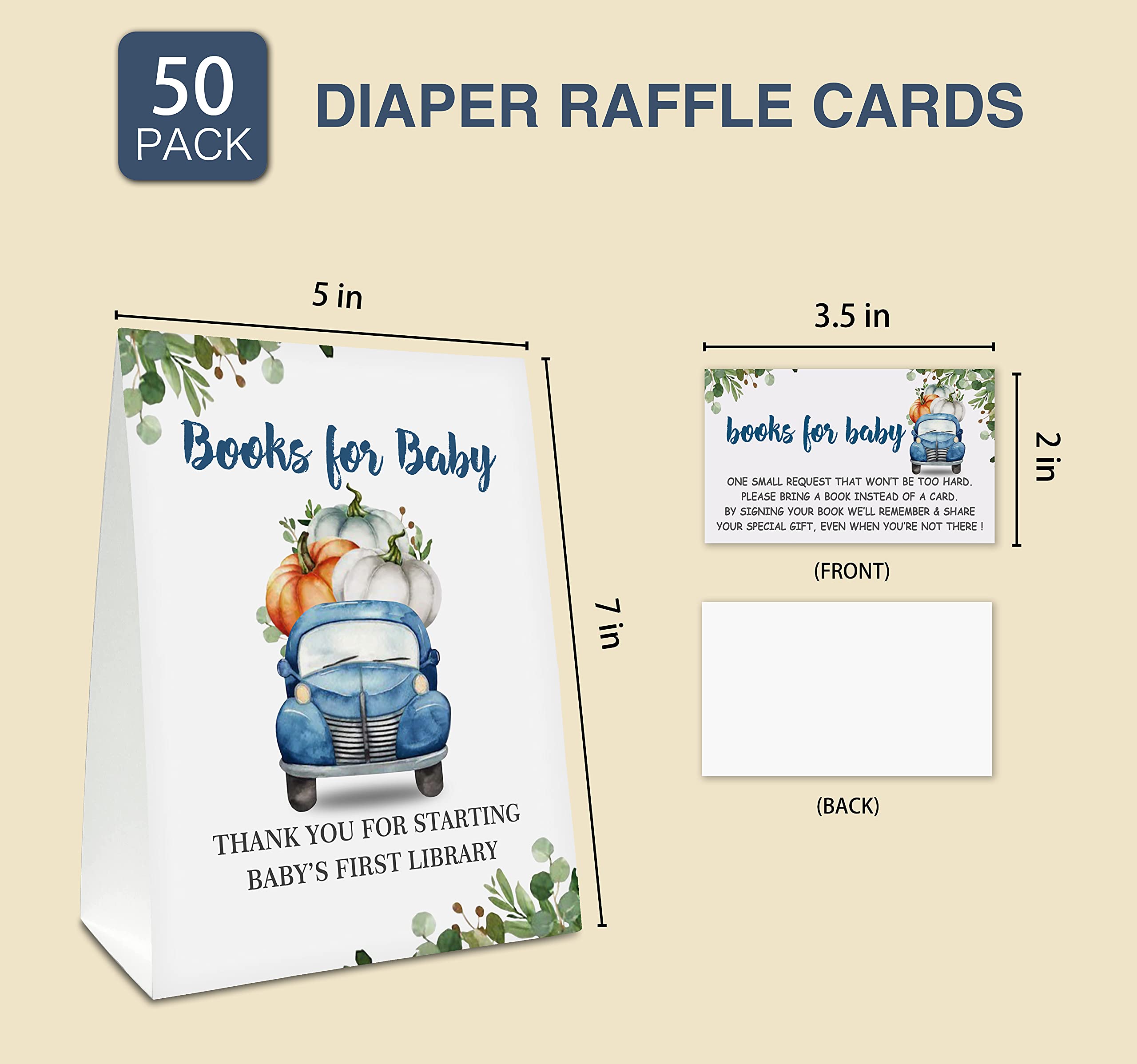 Yuansail Book Request For Baby Shower, books for baby cards, 1 Sign & 50 Cards Per Pack – (bb008-book)