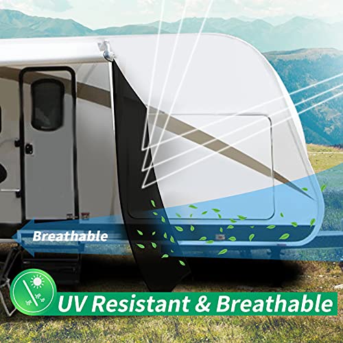 RVINGPRO RV Awning Side Shade Screen 9'x 7' Breathabe Black Mesh Sunshade for Camper Trailer Canopy, UV Sun Blocker Complete Kits