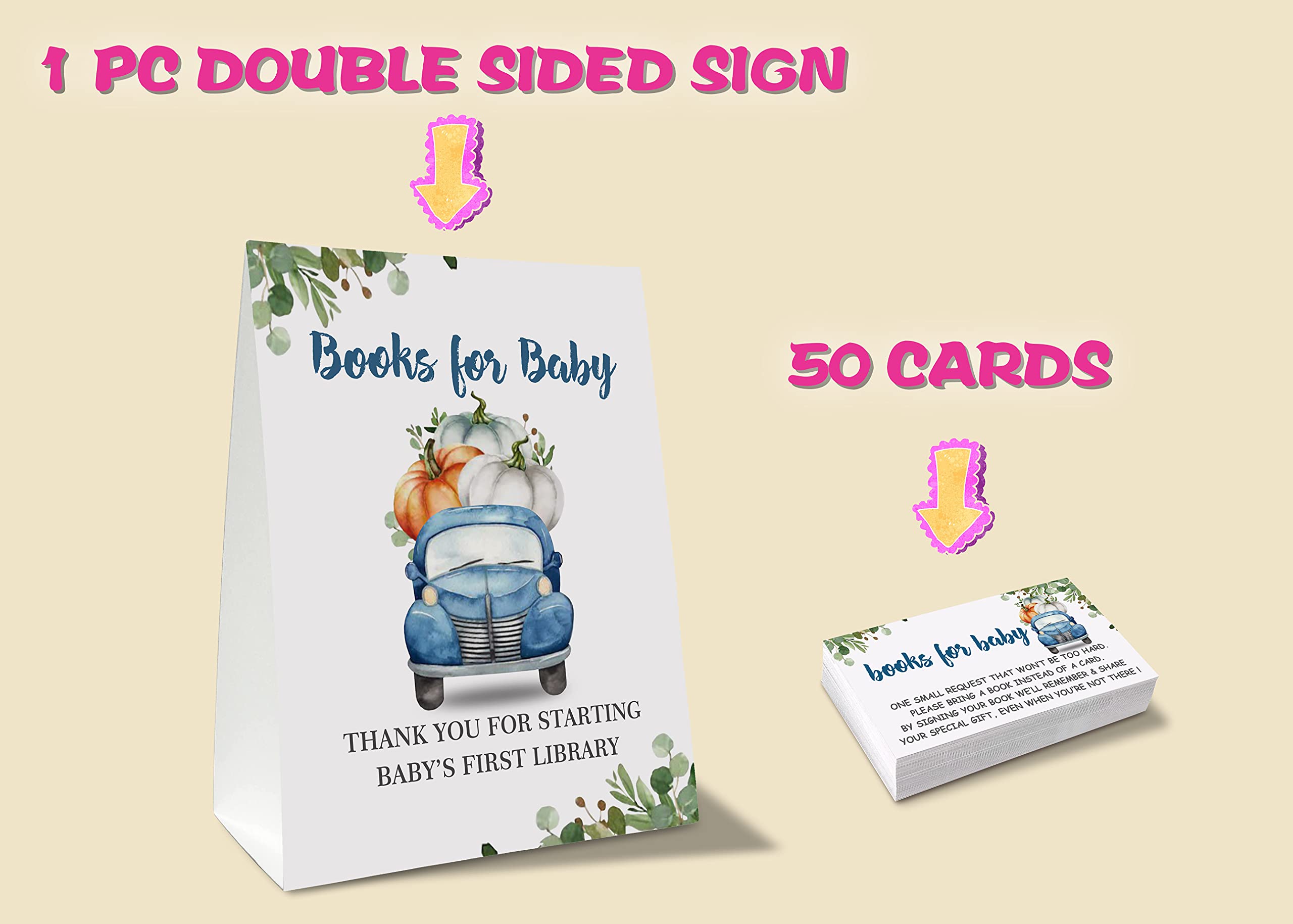 Yuansail Book Request For Baby Shower, books for baby cards, 1 Sign & 50 Cards Per Pack – (bb008-book)