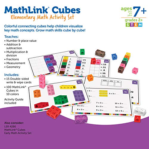 Learning Resources MathLink Cubes Elementary Math Activity Set - 115 Pieces, Ages 7+ Math Manipulative Cubes, Math Games for Kids, Math Counters