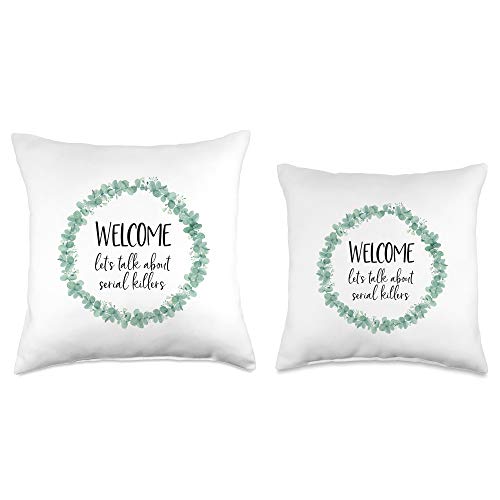 Serial Killer Gifts For Women - ElizaDesigns Welcome Let's Talk About Serial Killers Funny True Crime Throw Pillow, 16x16, Multicolor