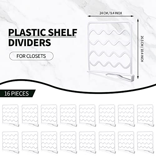 Jetec 16 Pieces Plastic Shelf Dividers Closet Divider Shelf Separator Adjustable for Closets Wardrobes Cabinets Bookshelves Organization and Storage, White