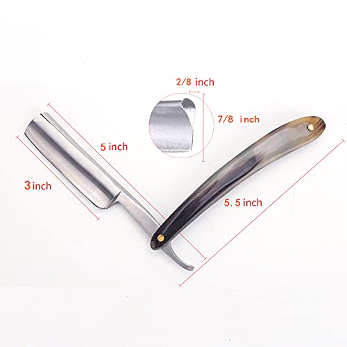 Zertone Straight Razor Shaving Kit with Horn Scale - Straight Razors for Men, Sharp 440C Stainless Steel Blade Straight Edge Razor, Includes Stropping Cloth and Brush