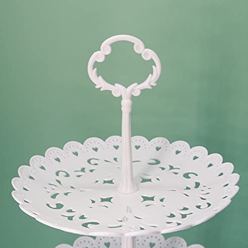 Alysontech 2pcs 3-Tier Plastic Round Cupcake Stand Dessert Plates Mini Cakes Fruit Candy Display Tower White for Kids Birthday Tea Party Baby Shower Serving Tray Big (Round US Stock)