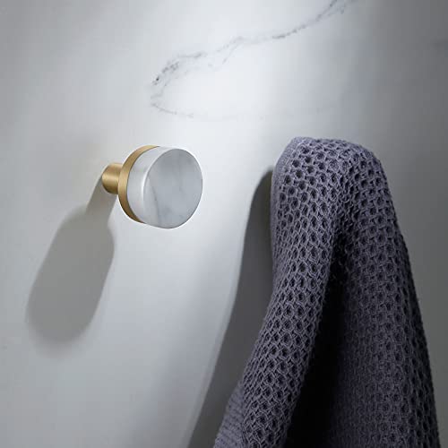 ZASCHIS brass brushed gold coat hook natural marble bathroom bathrobe hook towel hook entrance doorway golden hook(the marble is natural, every texture is different Please refer to the goods received)