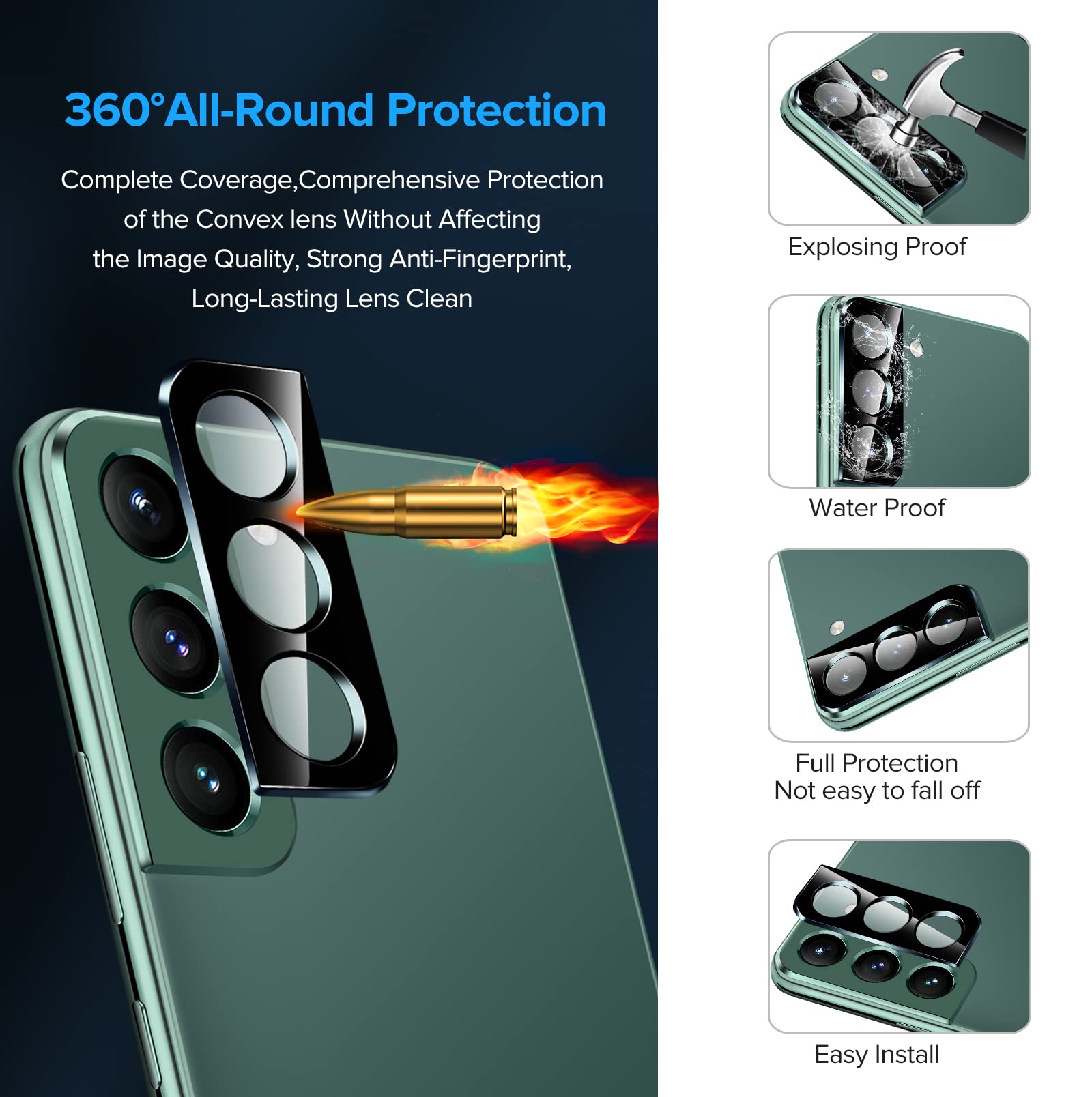 ivoler [2+2 Pack Tempered Glass Screen Protector for Samsung Galaxy S22 5G 6.1'' 2022 [2 Pack] [Not Fit Galaxy S22Plus&S22 Ultra ] with [2 Pack] Camera Lens Protector with Alignment Frame Clear