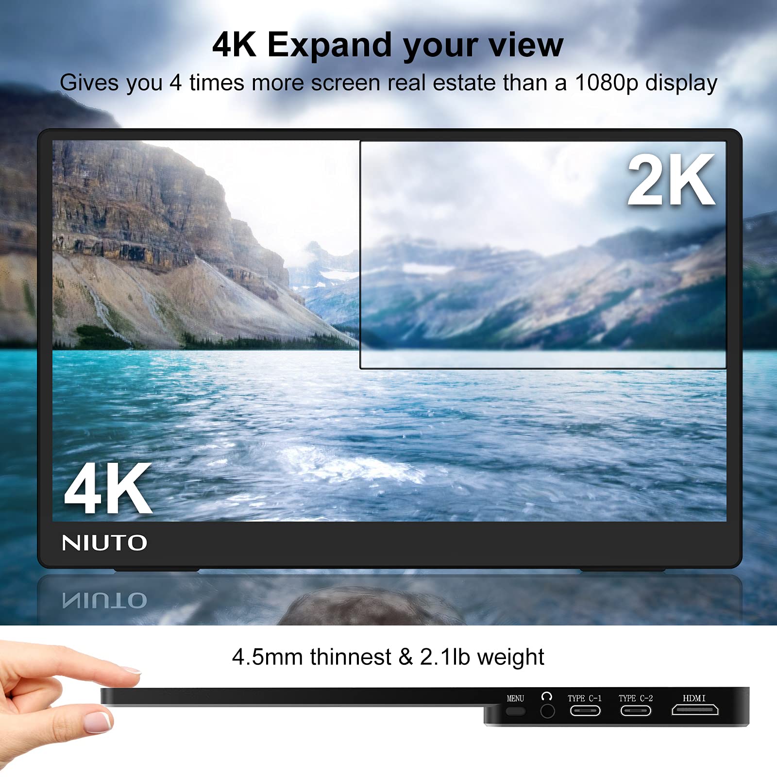 4K Portable Touch Monitor Travel Screen Second Touchscreen Extender UHD USB C Computer Gaming for Laptop 14.0 Inch 3840 X 2160 IPS Compatible with Mac,MacBook,Nintendo Switch