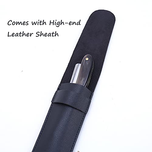 Zertone Straight Razor Shaving Kit with Horn Scale - Straight Razors for Men, Sharp 440C Stainless Steel Blade Straight Edge Razor, Includes Stropping Cloth and Brush