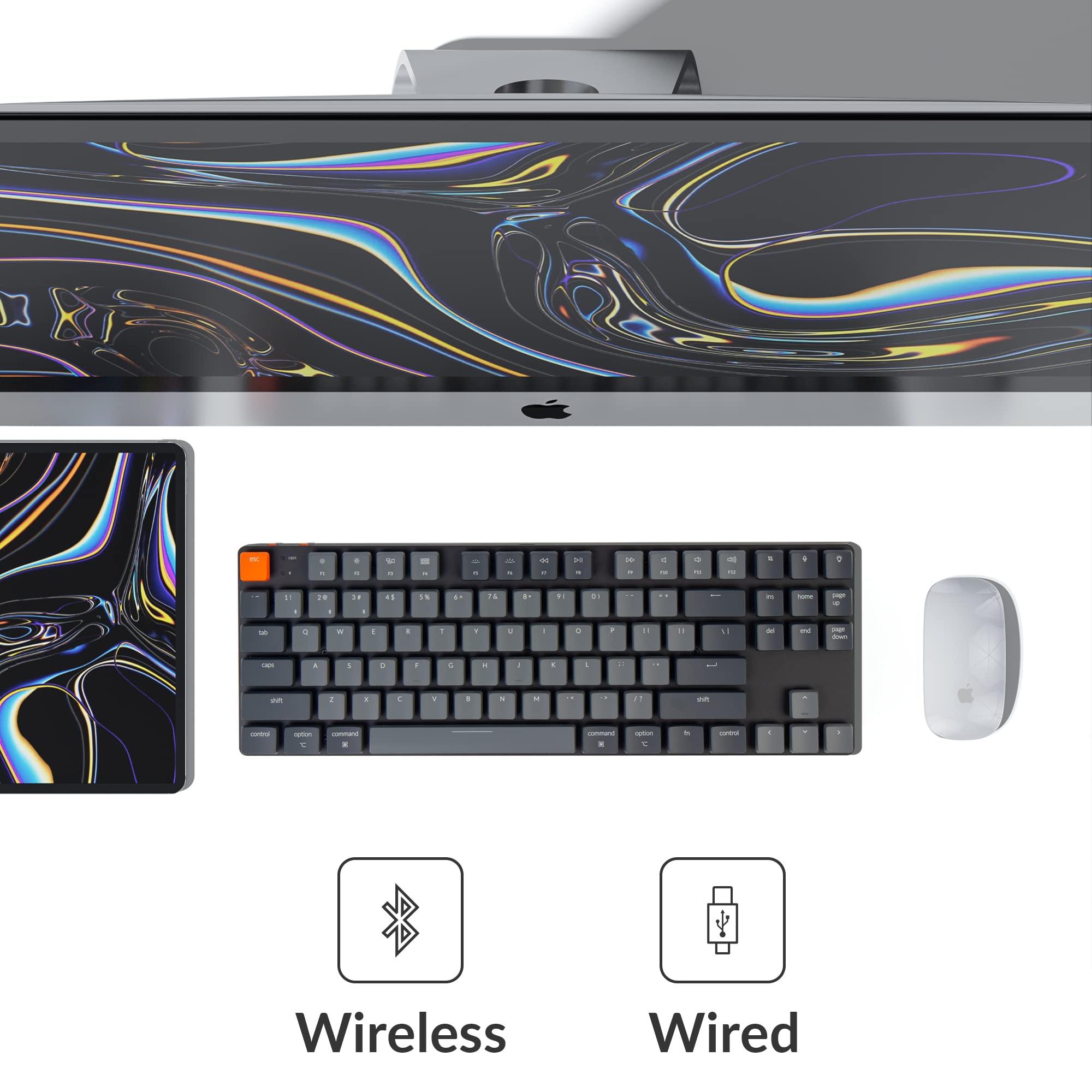 Keychron K1 SE, 87 Keys Ultra-Slim Wireless Bluetooth/USB Wired Mechanical Keyboard with White LED Backlit, Hot Swappable Low-Profile Gateron Mechanical Red Switch Compatible with Mac Windows