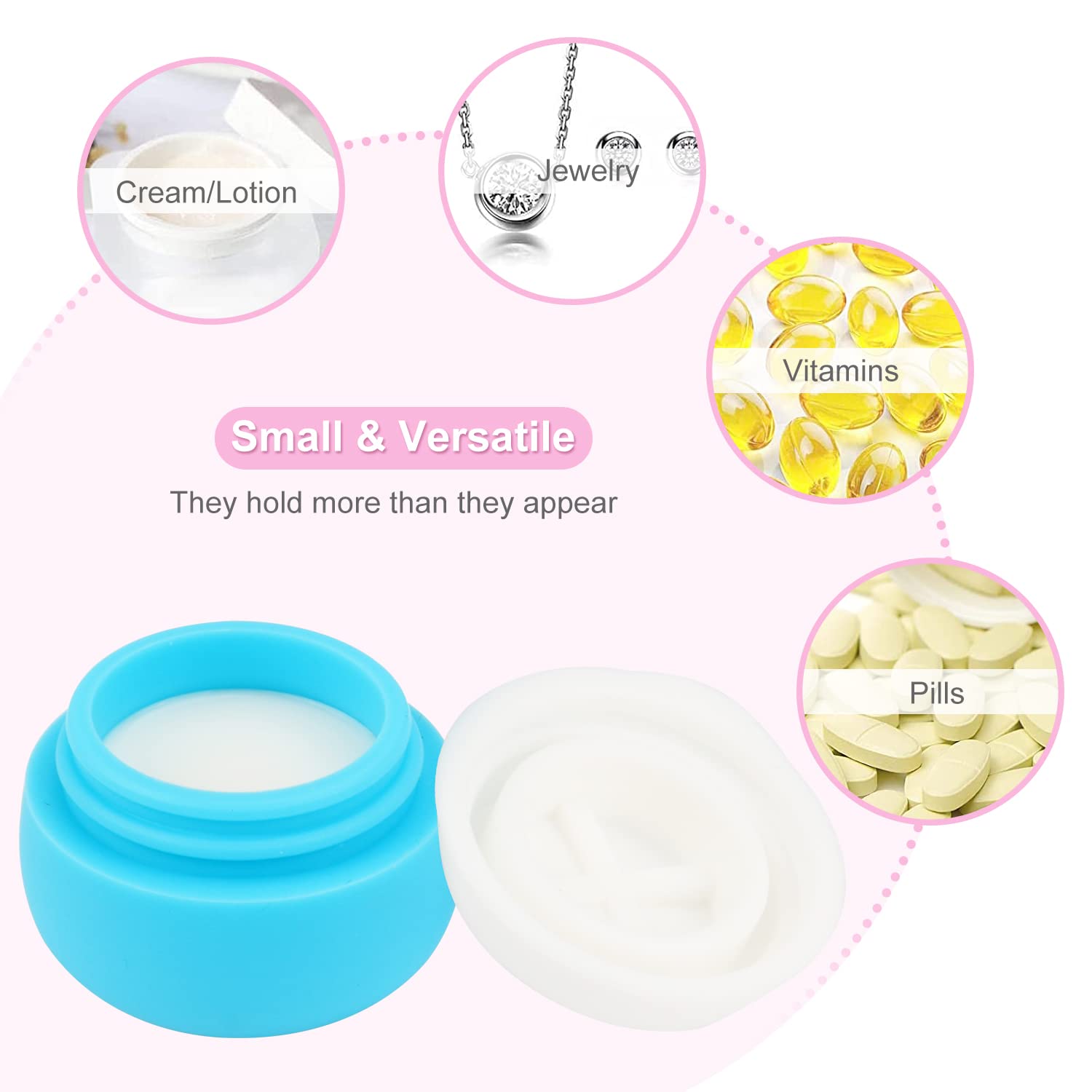 Silicone Travel Containers,3 Pack 20ml Silicone Cream Jars Makeup Sample Containers with Lids Portable Leakproof Jars For Cream Lotion Shampoo