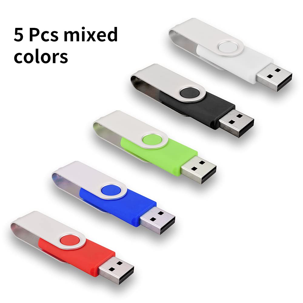5 Pack 64GB USB Flash Drives, USB 2.0 Thumb Drives Jump Drive Pen Drive Bulk Memory Sticks Zip Drives Swivel Design (64G, 5Pcs, Mixed Color)
