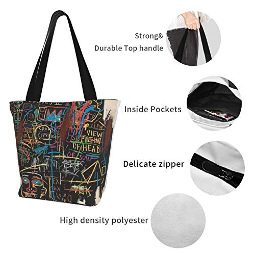 antcreptson Jean-Michel Basquiat Extra Large Canvas Market Beach Travel Reusable Grocery Shopping Tote Bag Portable Storage Handbags