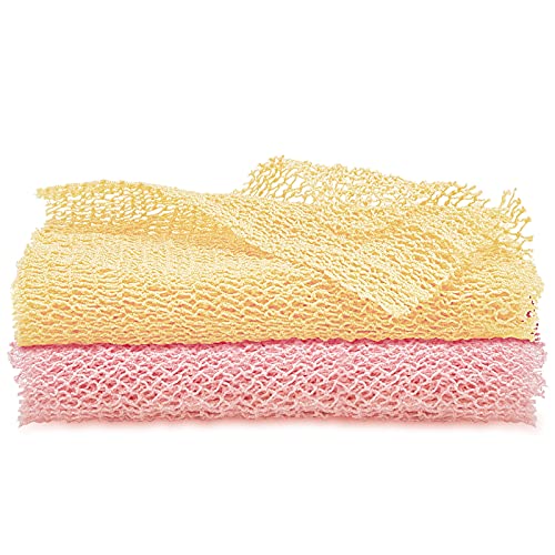 2 Pieces African Net Sponge Exfoliating Net African Body Scrubber Bath Rag Washcloth Towel Shower Body Back Scrubber Skin Smoother for Daily Use or Stocking Stuffer (Peach Pink, Creamy)