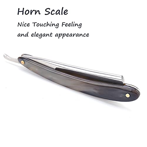 Zertone Straight Razor Shaving Kit with Horn Scale - Straight Razors for Men, Sharp 440C Stainless Steel Blade Straight Edge Razor, Includes Stropping Cloth and Brush