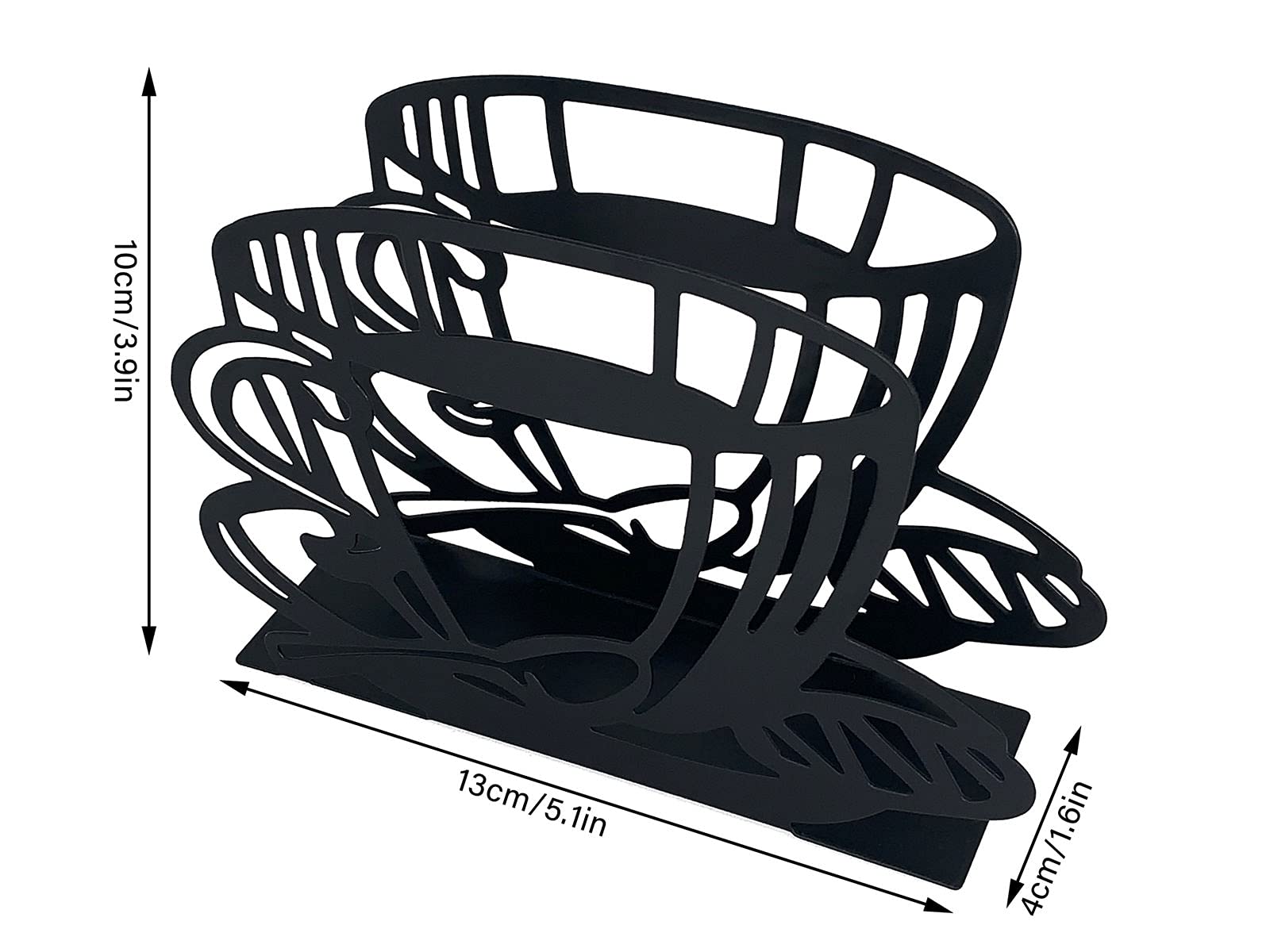MAINFOR 2 Pcs Napkin Holders for Table, Black Farmhouse Kitchen Cocktail Dining Paper Napkin Holder, Stainless Steel Napkin Dispenser Holder (Coffee Cup Theme)