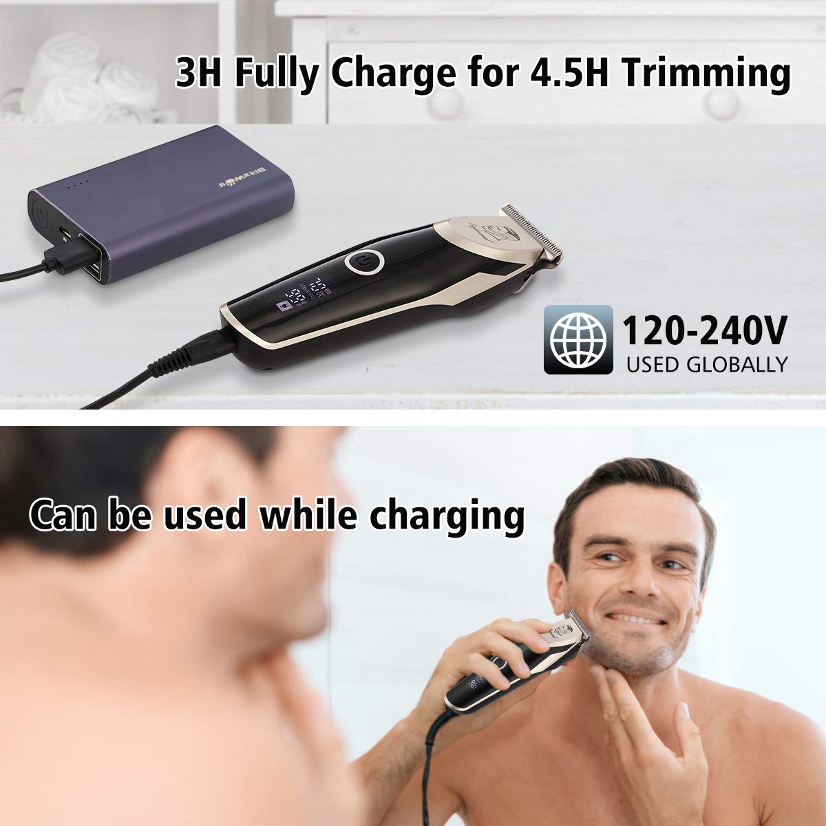 Mefor Beard and Hair Trimmer, Professional Clippers Haircut Kit,Cordless Men's Trimmer with T-Blade,3 Adjustable Speeds,Blade Lubricating Oil,LED Display Guide Combs for Family Use