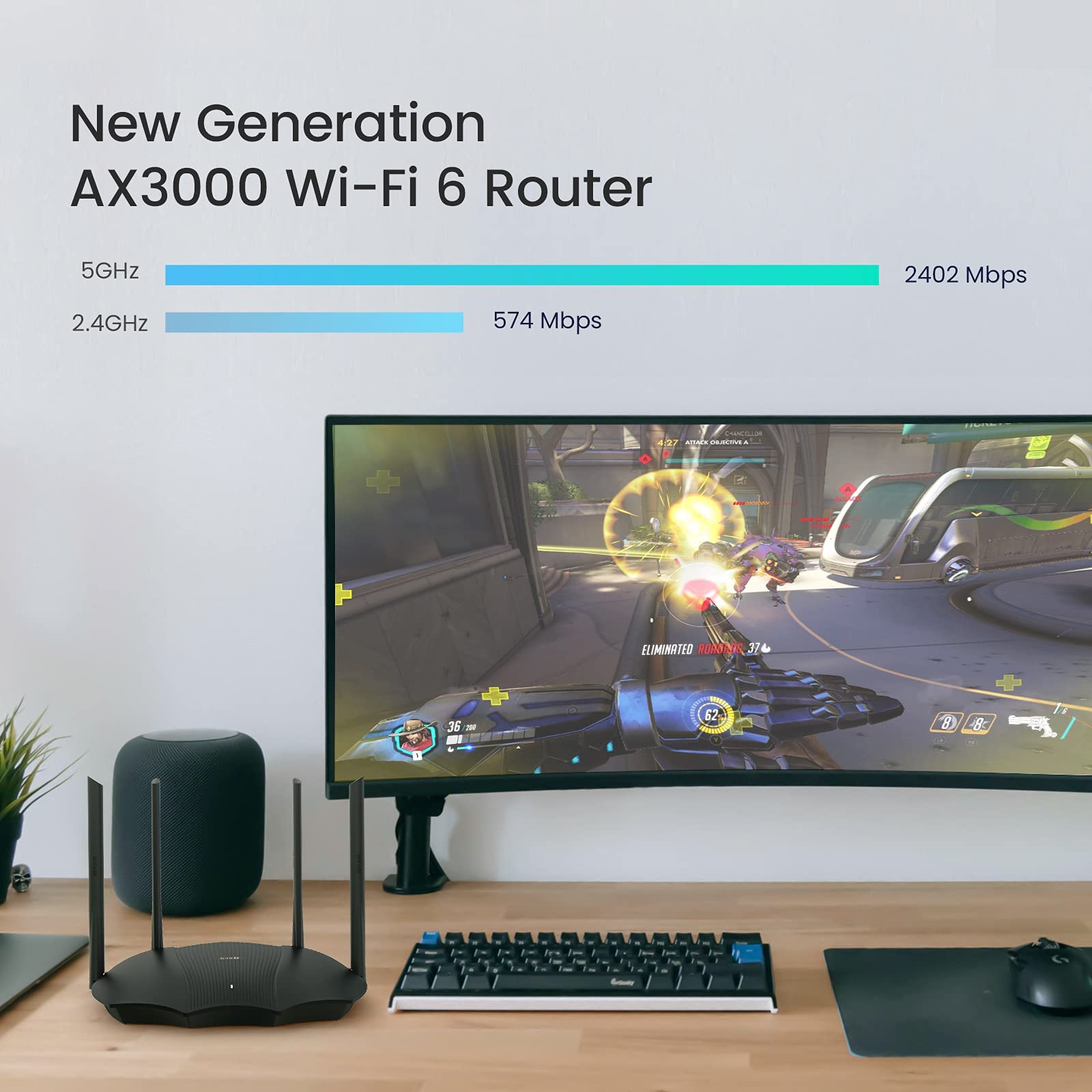 Tenda TX9 Pro WiFi 6 Router, AX3000 Dual Band Gigabit Smart 802.11ax Router, WPA3 Network Security, IPv6 Supported, Intel Chipset+OFDMA, Parental Control, TX9Pro.