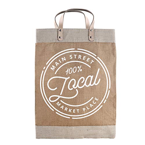 Santa Barbara Design Studio 100% Local Farmers Market Tote, Boho Reusable Grocery Bag with Leather Handle, Purse for Beach or Picnics, Burlap Gift Bags, 13 x 18 Inches