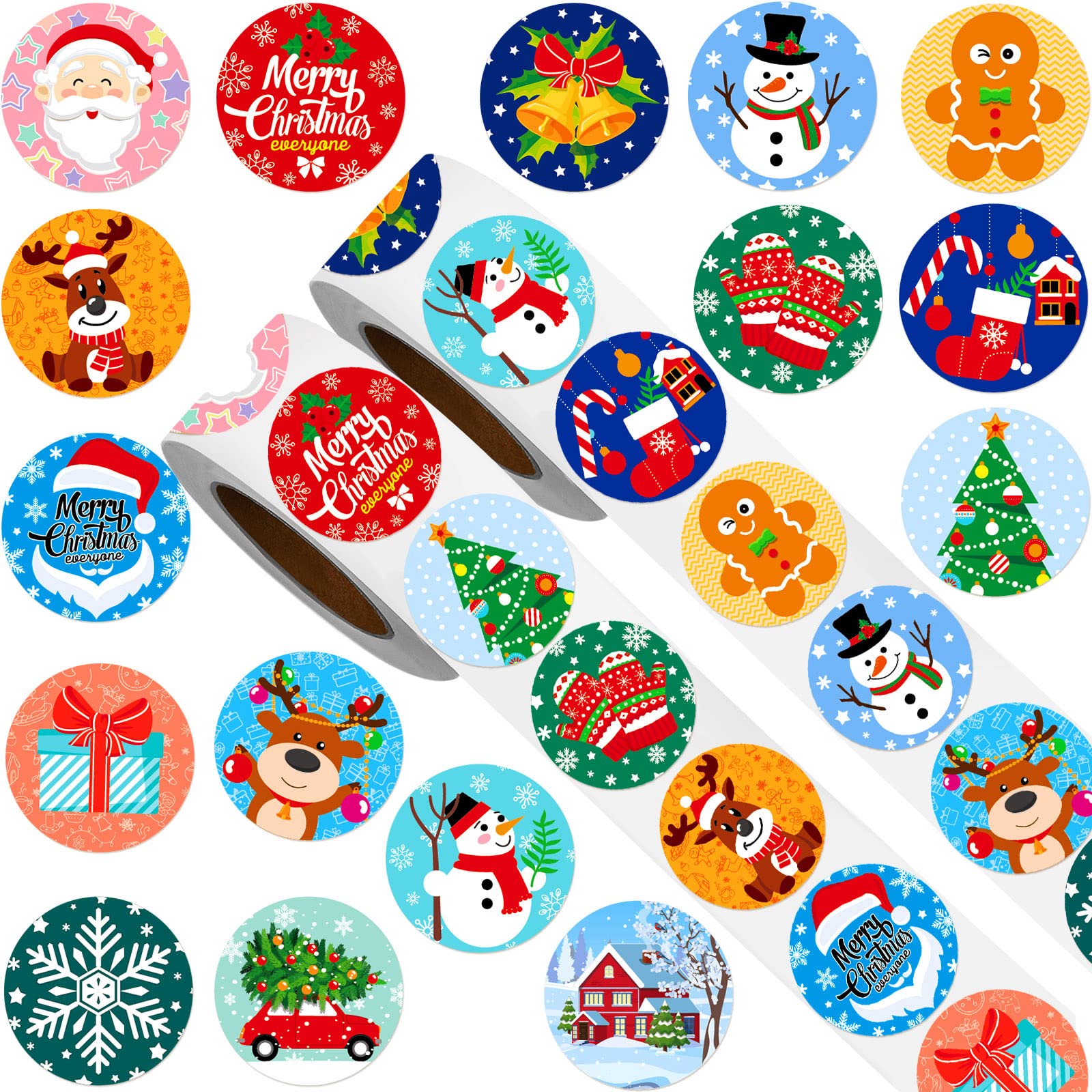 1000 Pieces Christmas Roll Stickers 1 Inch Winter Holiday Envelope Stickers Round Xmas Label Tag Seal Sticker for Christmas Party Supplies, Book, Cards, Water Bottles Decor