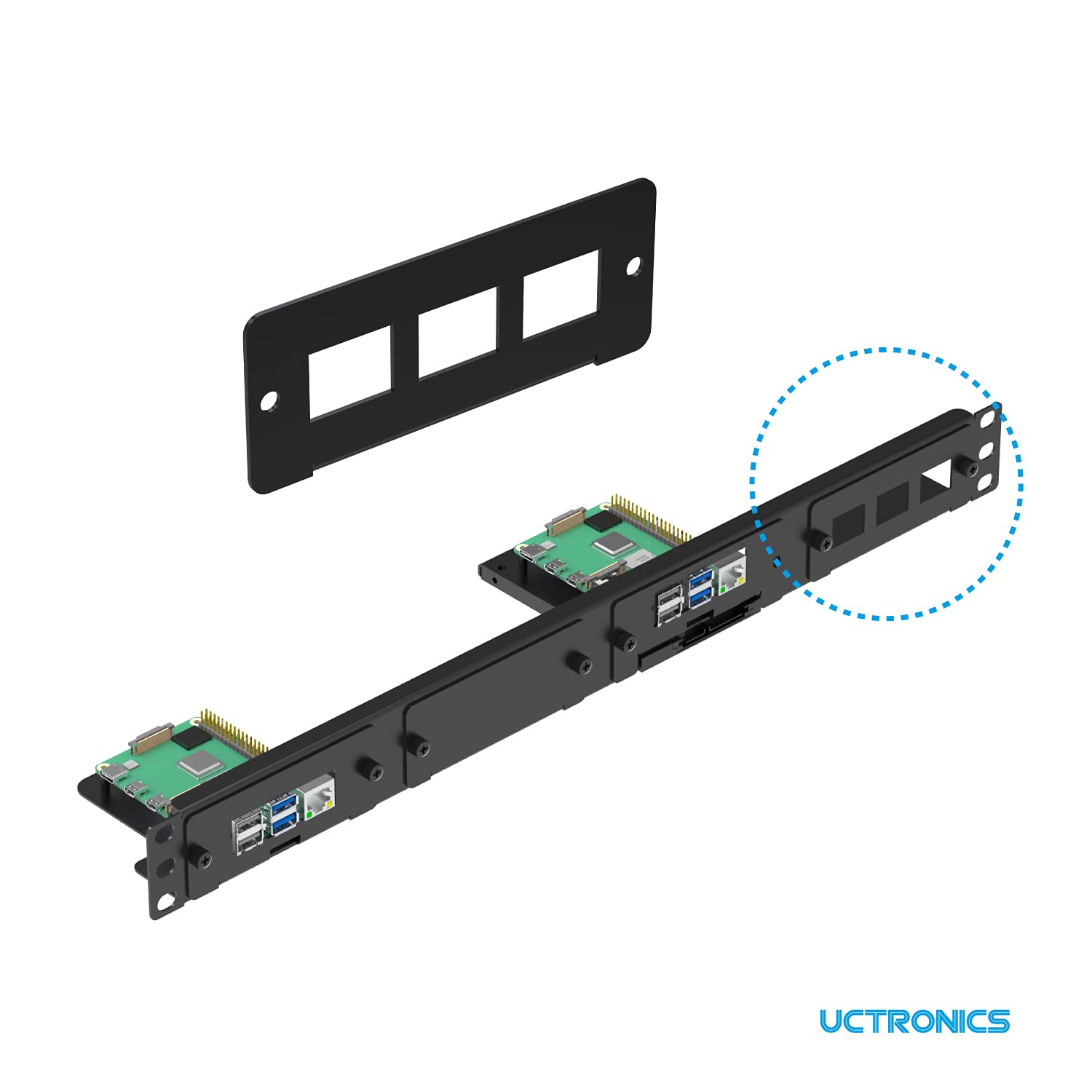 UCTRONICS 3-Slots I/O Panel for Keystone Jacks, Compatible with Front-Removable Raspberry Pi 1U Rackmount, 2 Pack
