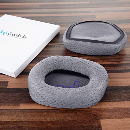 Geekria Comfort Mesh Fabric Replacement Ear Pads for Logitech G733 Headphones Earpads, Headset Ear Cushion Repair Parts (Grey)