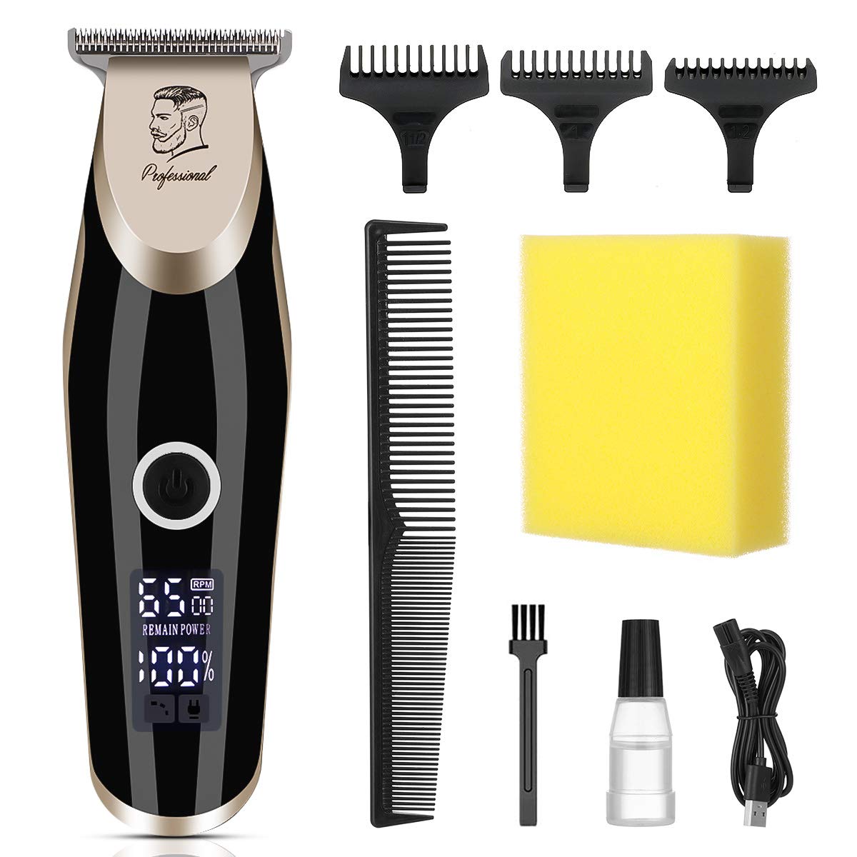 Mefor Beard and Hair Trimmer, Professional Clippers Haircut Kit,Cordless Men's Trimmer with T-Blade,3 Adjustable Speeds,Blade Lubricating Oil,LED Display Guide Combs for Family Use