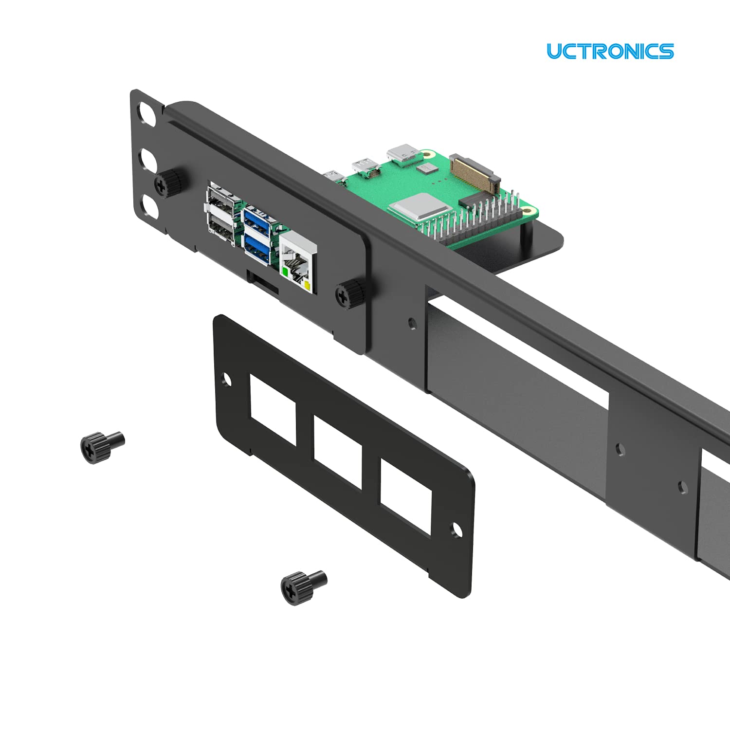UCTRONICS 3-Slots I/O Panel for Keystone Jacks, Compatible with Front-Removable Raspberry Pi 1U Rackmount, 2 Pack