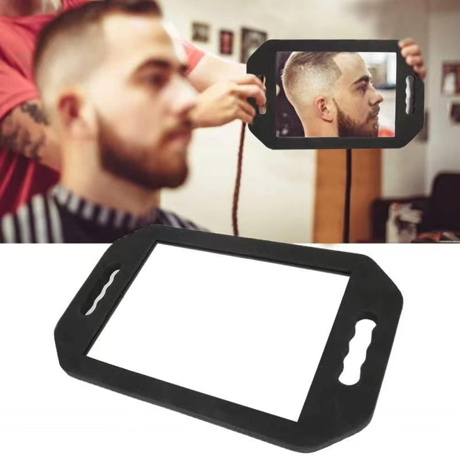 HREW Handle Mirror β Large Hand Mirror with Double Handle - Rectangular Hand Held Mirror with Handle - Lightweight Hair Salon Equipment Hairstylist and Barber Accessories (1Pcs Rectangle)