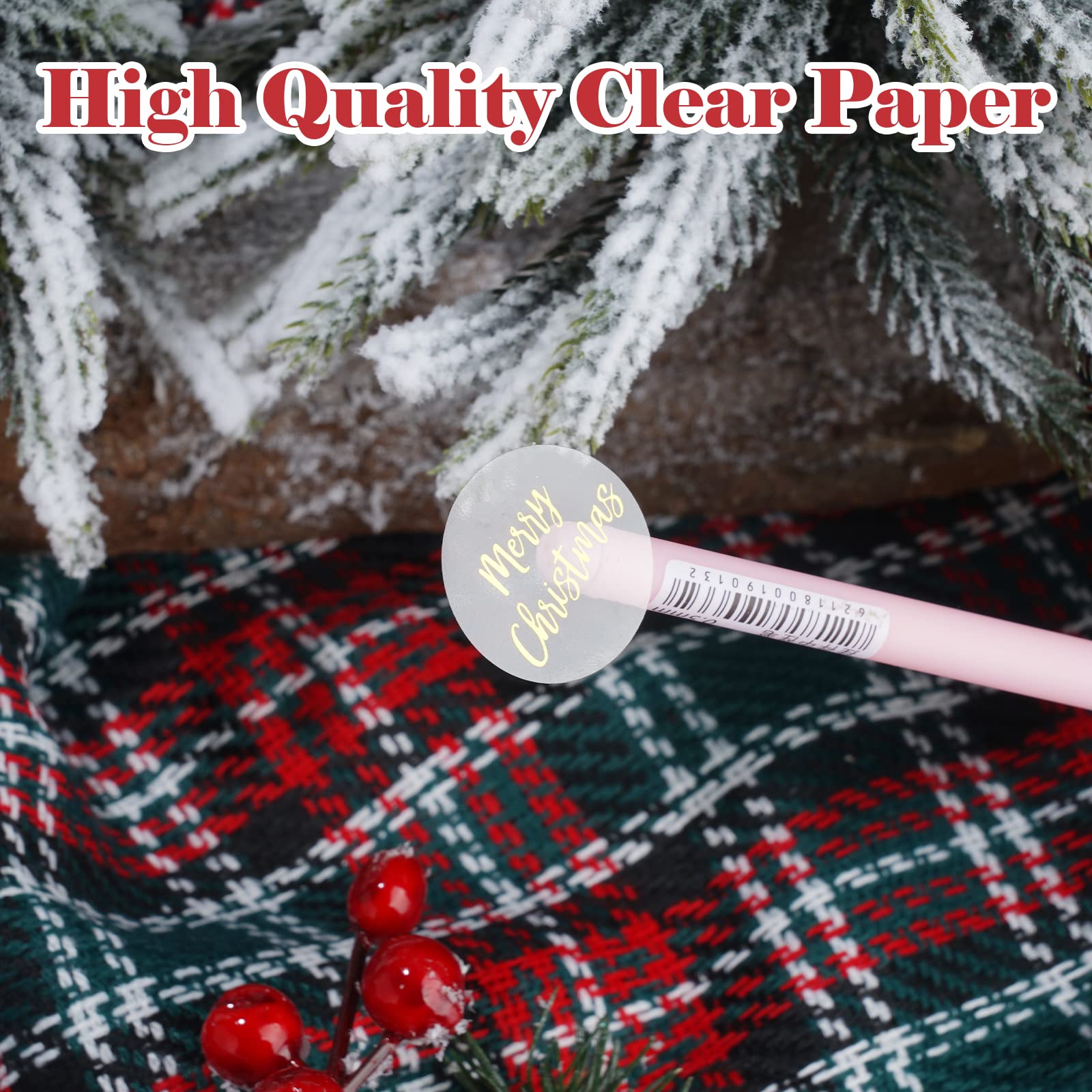 NUOMI 1000 PCS Merry Christmas Stickers Round Adhesive Seal Labels Gold Foil Stamping on Clear for Xmas Decor Envelope Cards Gift Packaging, 1 Inch