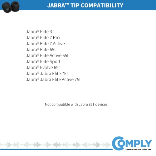 COMPLY TrueGrip Memory Foam Replacement Earbud Tips for Jabra 65T & 75T Earphone Devices - Comfortable and Secure Fit, Black (Medium, 3 Pairs)