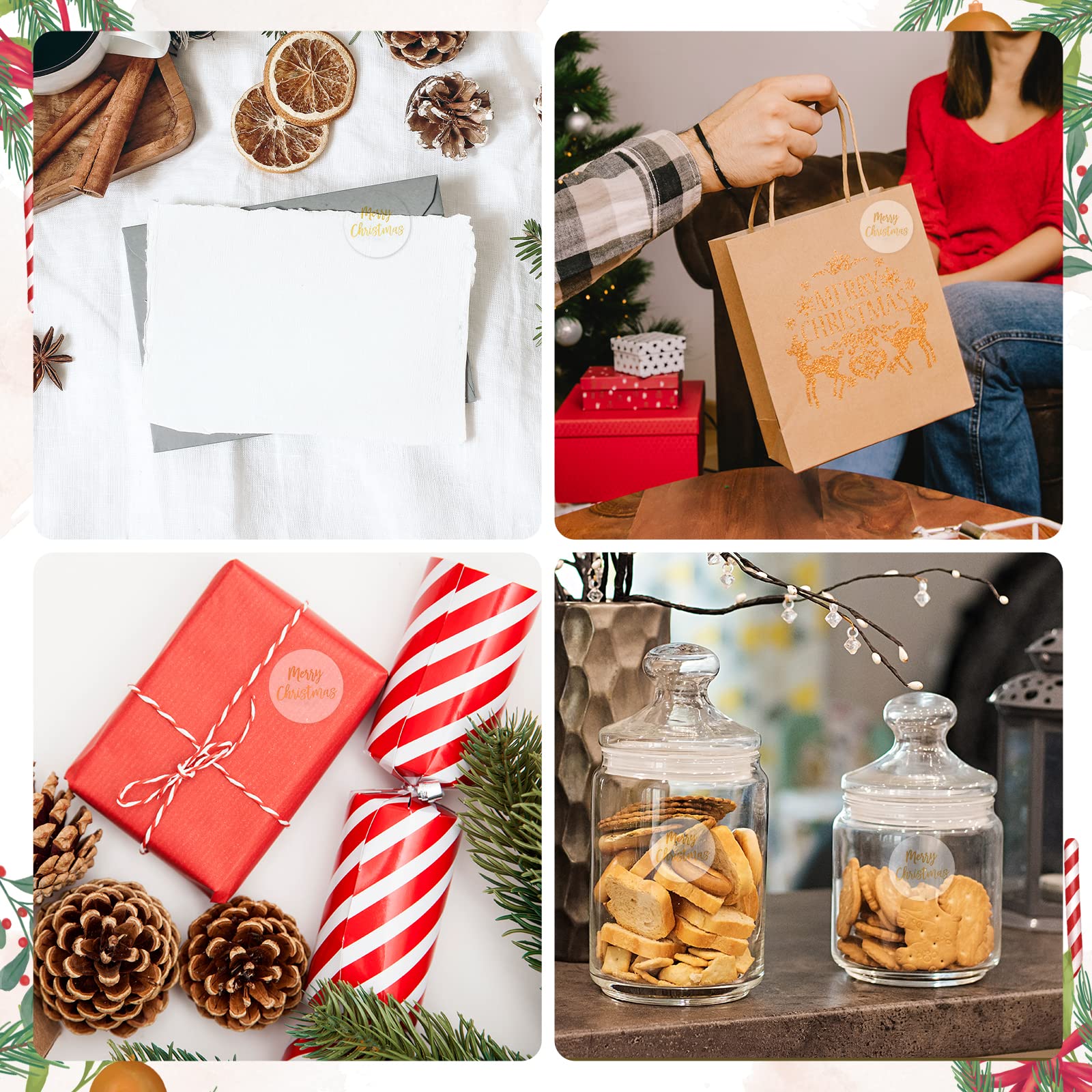 NUOMI 1000 PCS Merry Christmas Stickers Round Adhesive Seal Labels Gold Foil Stamping on Clear for Xmas Decor Envelope Cards Gift Packaging, 1 Inch
