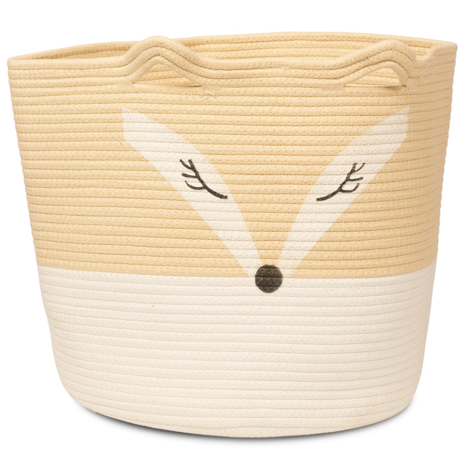 Large Cotton Rope Basket with Cute Animal Design - Unisex Bed & Bath Toy Bin Serves as Woven Laundry Basket & Nursery Hamper for Babies, Toddlers, Girls & Boys - Sturdy & Kid-Safe, 14" x 14 "