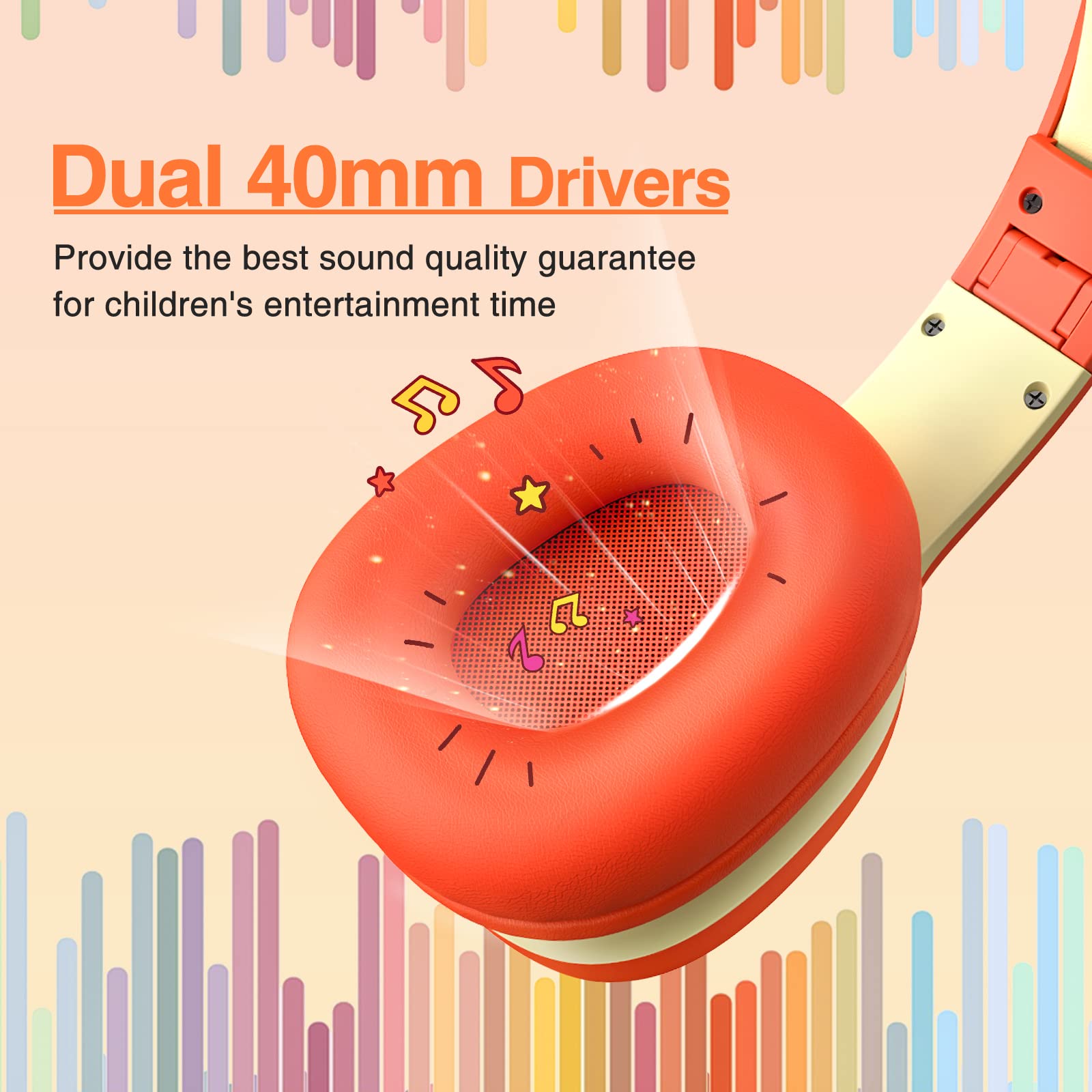 BERIBES Kids Headphones, [Vibrant Orange] Sharing Function HiFi Stereo Comfortable Fit Foldable Headphones for Kids with Microphone, Volume Limiter 85/94dB for School, Online Learning, Kindle, Plane