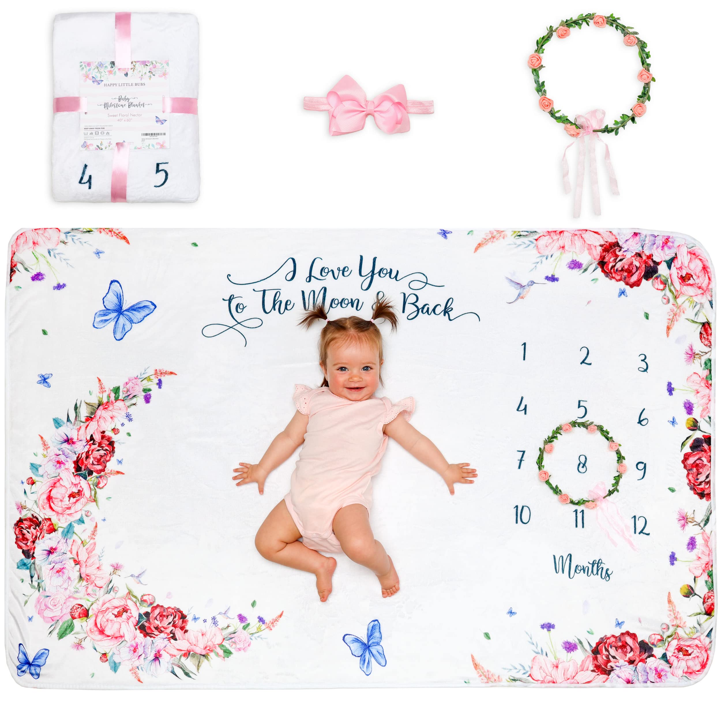 Happy Little Bubs - Baby Girl Milestone Blanket - Baby Blankets for Girls - Baby Monthly Milestone Blanket Girl - Baby Month Blanket - Milestone Blanket for Baby Girl - Baby Girl Blanket 60''x40''