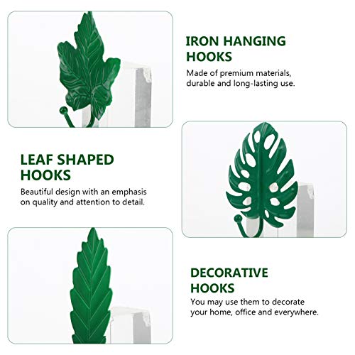 Cabilock 3pcs Leaf Shaped Wall Hooks Decorative Iron Towel Hooks Wall Hanging Coat Key Hooks Clothes Hangers Home Decoration (Green)
